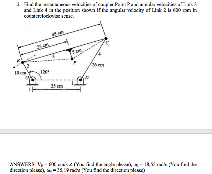 Solved 2. Find the instantaneous velocities of coupler Point | Chegg.com