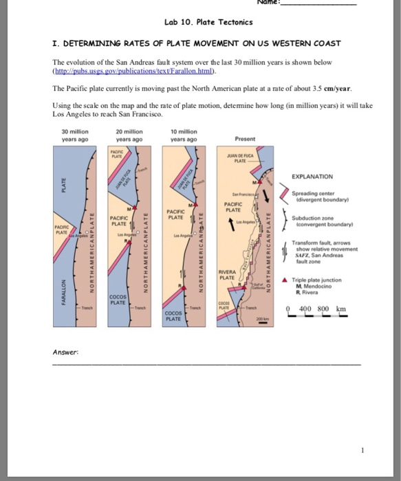 Solved Lab 10- Plate Tectonics I. DETERMINING RATES OF PLATE | Chegg.com