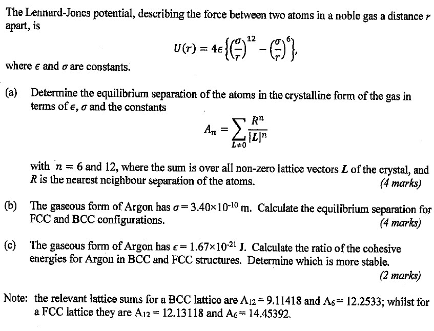he Lennard-Jones potential, describing the force | Chegg.com