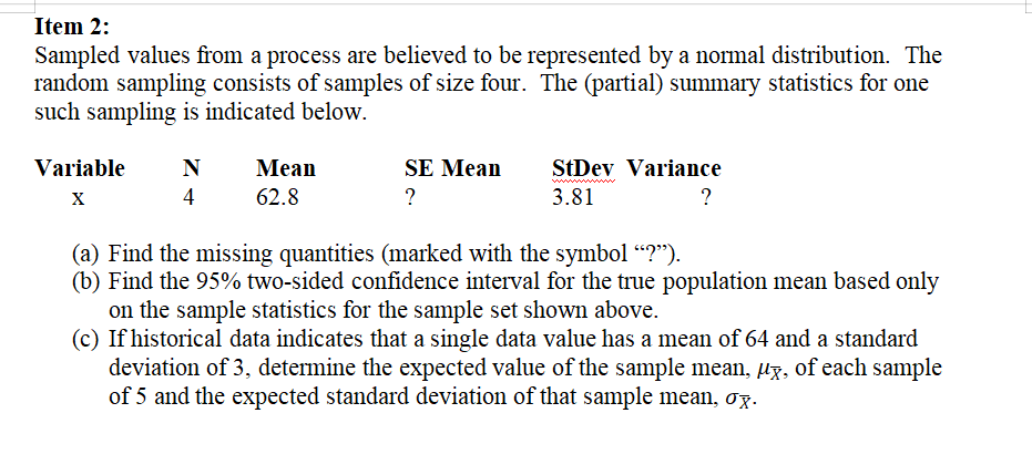 Solved Item 2: Sampled values from a process are believed to | Chegg.com