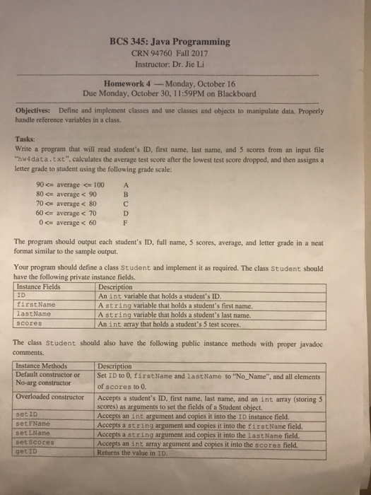 Solved BCS 345: Java Programming CRN 94760 Fall 2017 | Chegg.com