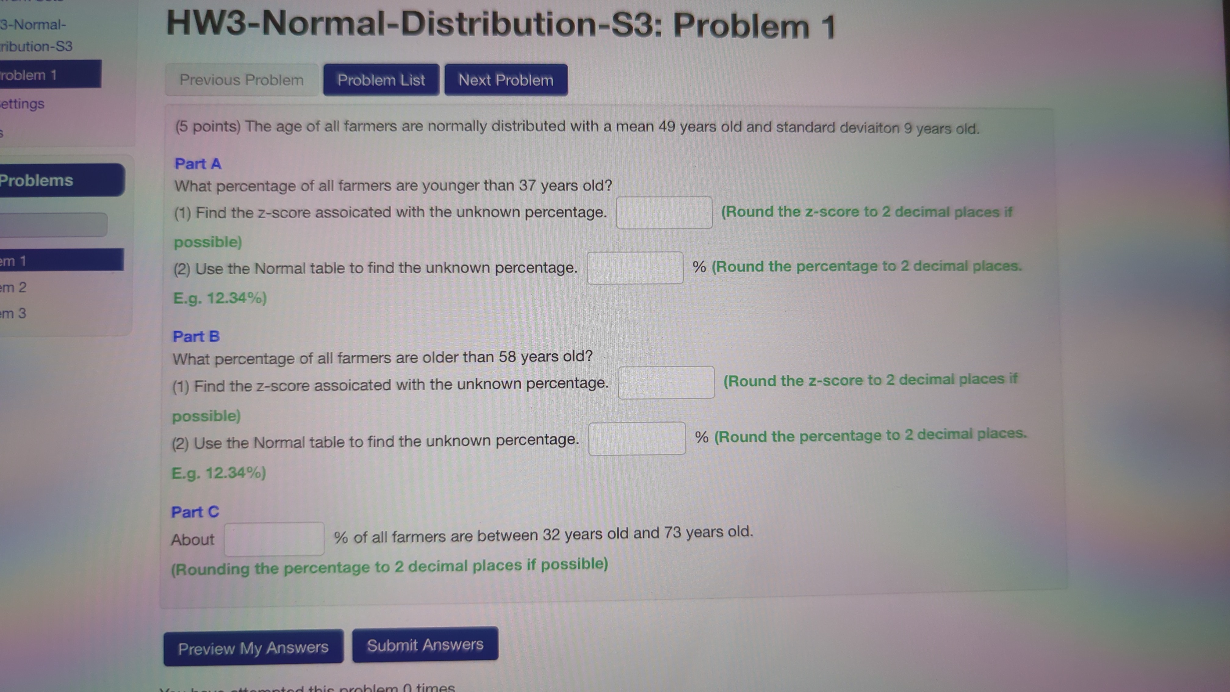 Solved HW3-Normal-Distribution-S3: Problem 1 ( 5 points) The | Chegg.com