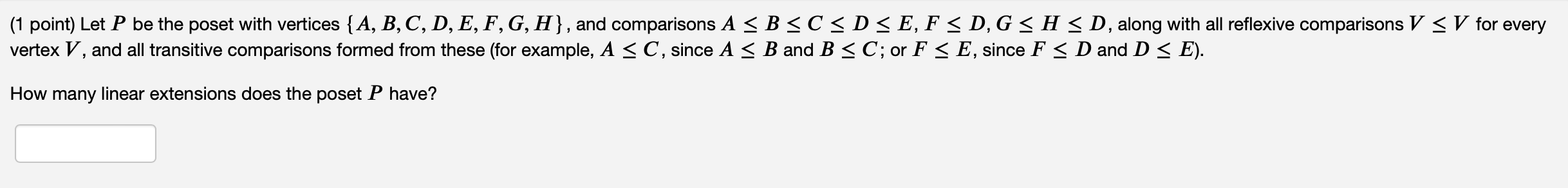 Solved 2 (1 point) Let P be the poset with vertices {A, B, | Chegg.com