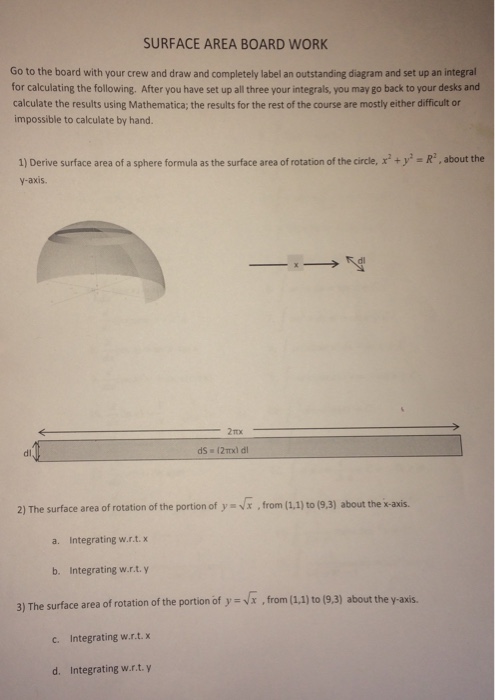 Solved SURFACE AREA BOARD WORK Go to the board with your | Chegg.com