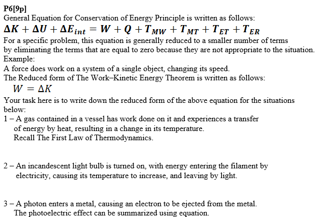 Solved General Equation for Conservation of Energy Principle | Chegg.com