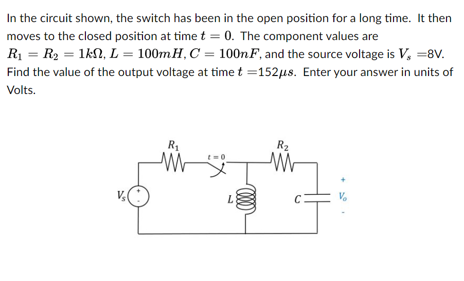 Solved In the circuit shown, the switch has been in the open | Chegg.com