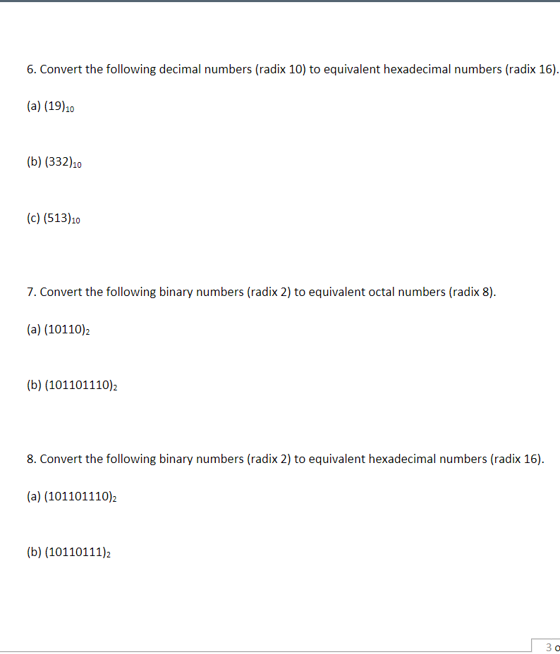 Solved 6. Convert the following decimal numbers (radix 10) | Chegg.com