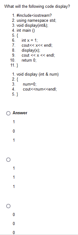 Solved What will the following code display? 1. #include | Chegg.com