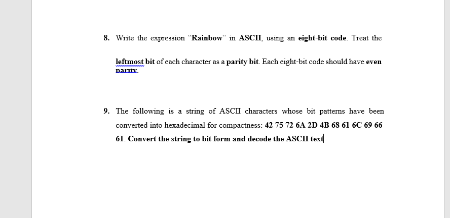 Solved 8. Write the expression “Rainbow” in ASCII, using an | Chegg.com