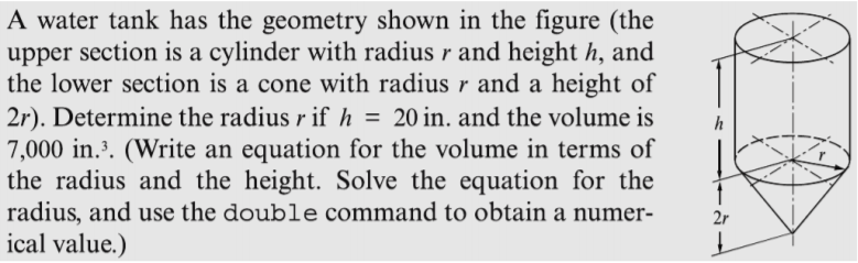 Solved h A water tank has the geometry shown in the figure | Chegg.com