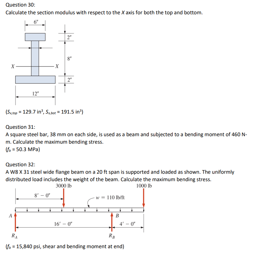 Solved Question 30: Calculate the section modulus with | Chegg.com
