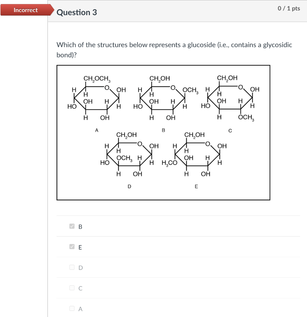 Solved Which of the structures below represents a glucoside | Chegg.com