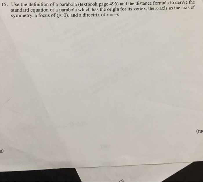Solved 15. Use the definition of a parabola (textbook page | Chegg.com