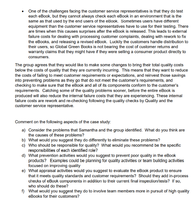 Solved Mini-Case Study: Quality Management at Global Green | Chegg.com
