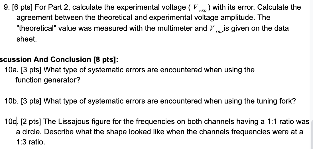 Solved 9. [6 pts] For Part 2, calculate the experimental | Chegg.com