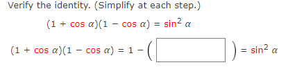 Solved Verify the identity. (Simplify at each step.) | Chegg.com