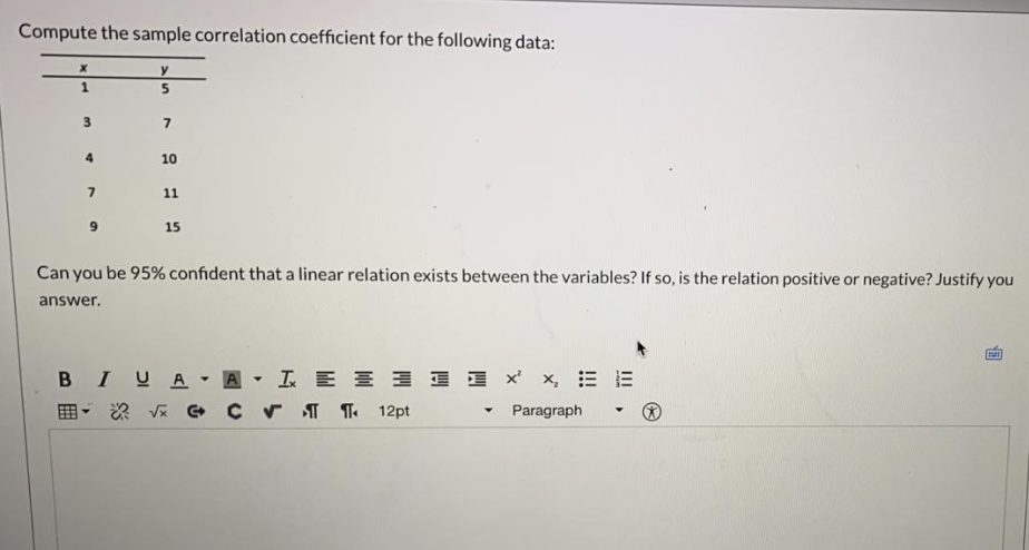 Solved Compute the sample correlation coefficient for the | Chegg.com