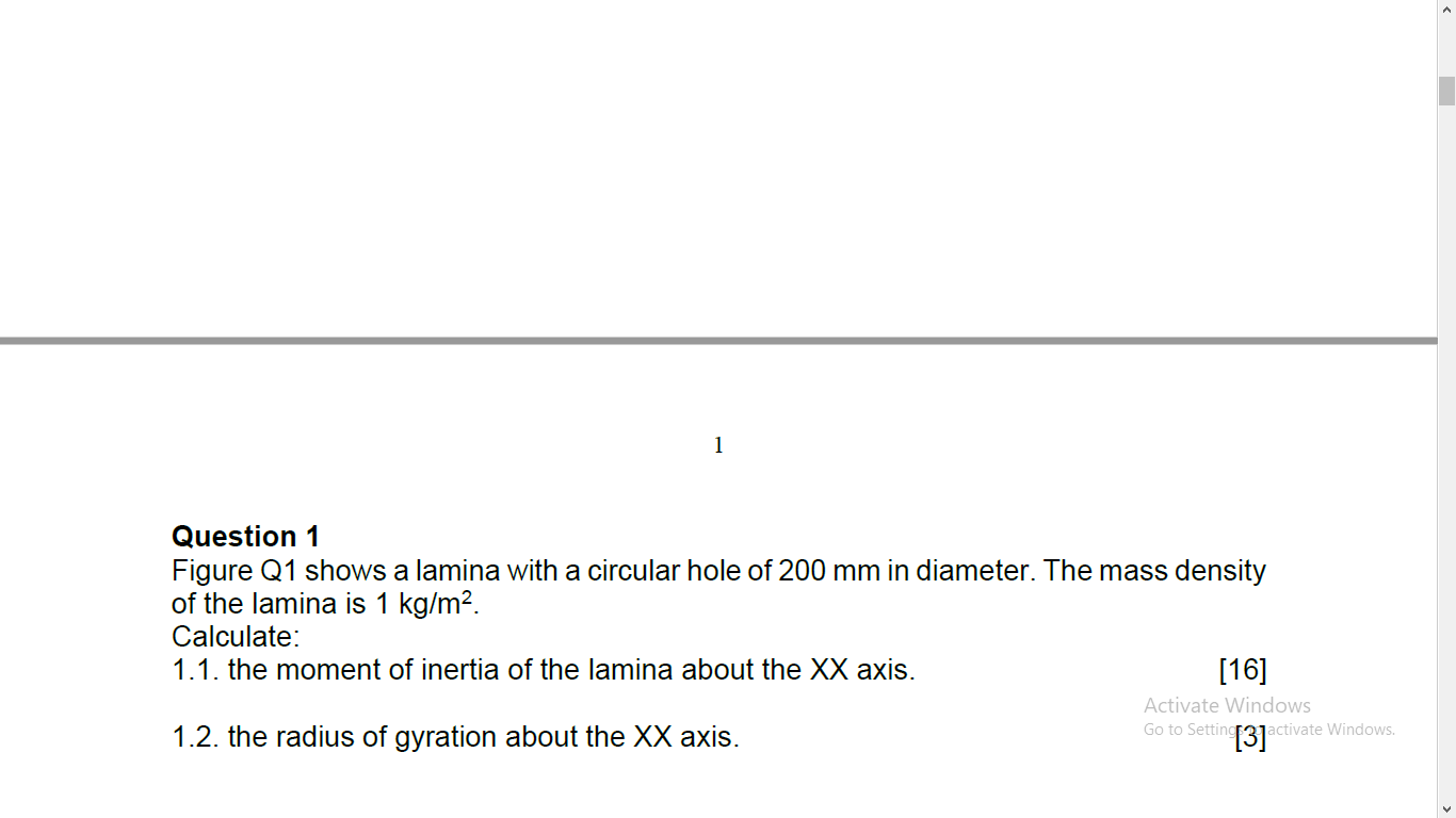 Solved 1 Question 1 Figure Q1 shows a lamina with a circular | Chegg.com