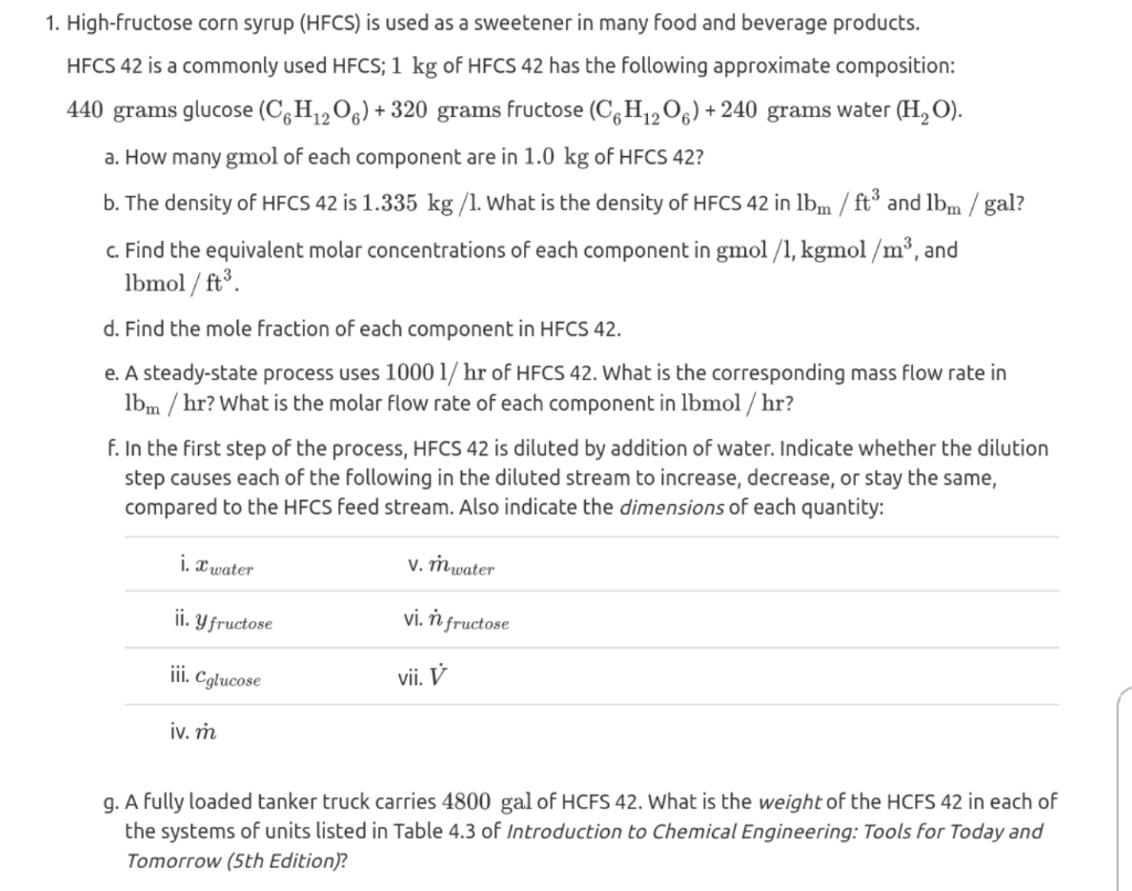 Solved 1. High-fructose corn syrup (HFCS) is used as a | Chegg.com