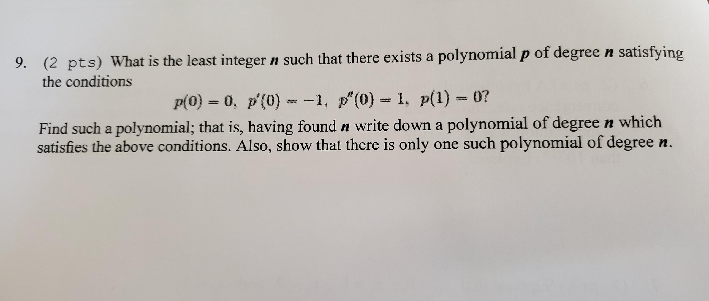 Solved (2 pts) What is the least integer n such that there | Chegg.com