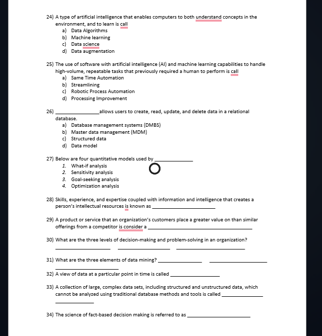 Solved 24) A type of artificial intelligence that enables | Chegg.com