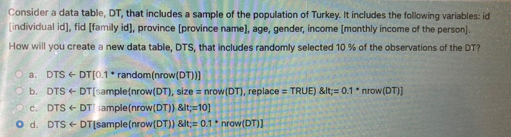 Solved Consider a data table, DT, that includes a sample of | Chegg.com
