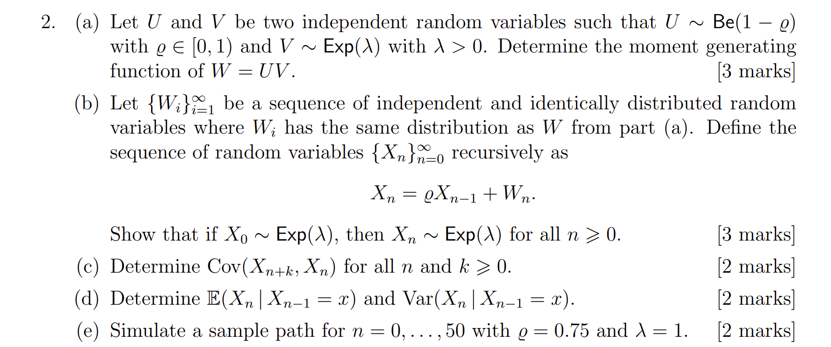 Solved 2 Let U And V Be Two Independent Random Variables 