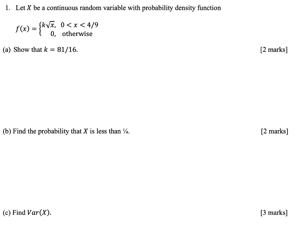 Solved 1 Let X Be A Continuous Random Variable With 9388