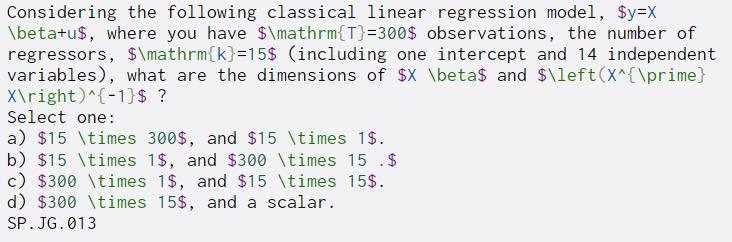 Solved Considering the following classical linear regression | Chegg.com