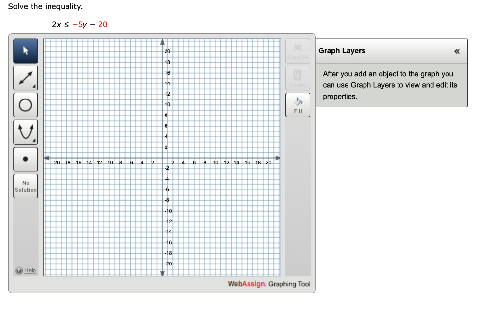Solved Solve the inequality. 2x = -5y - 20 20 Graph Layers | Chegg.com