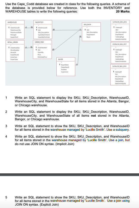 6 7 8 Write an SQL statement to show the WarehouseID | Chegg.com