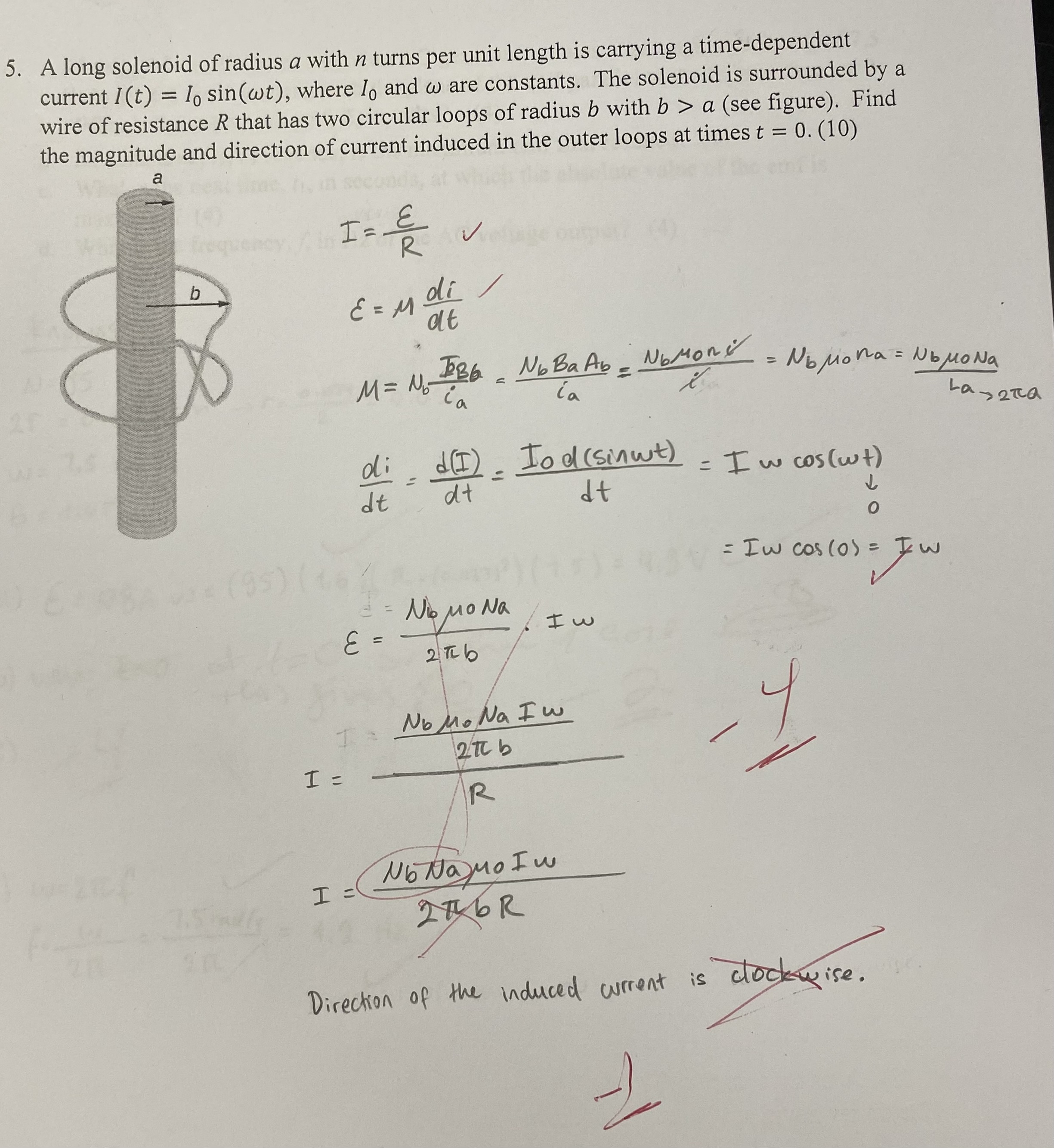 Solved A long solenoid of radius a with n turns per unit | Chegg.com