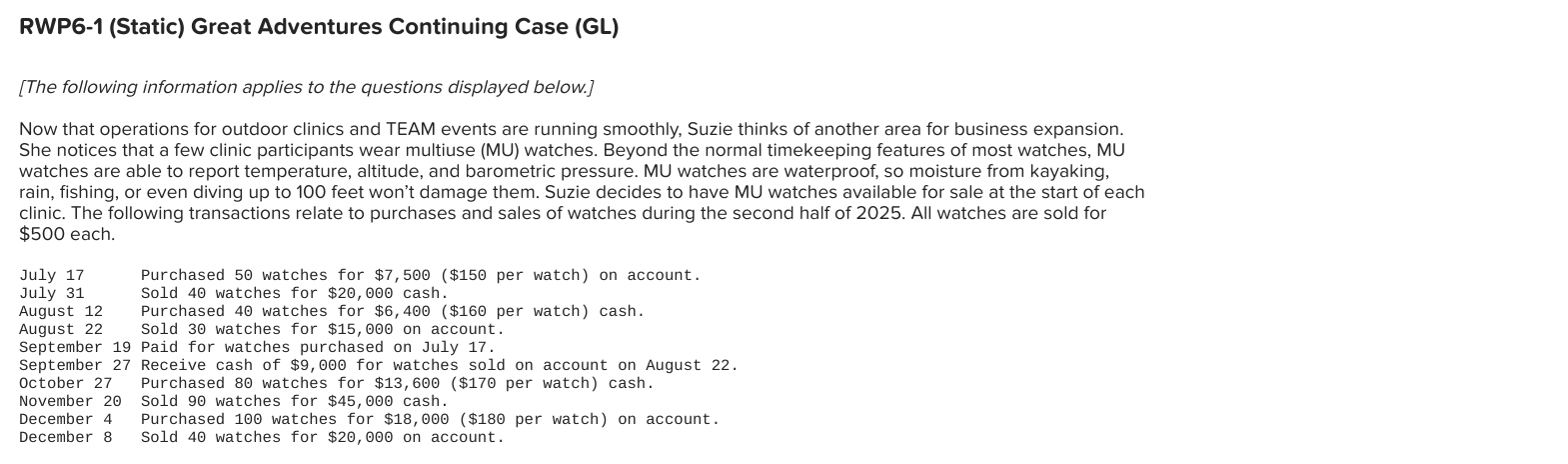 Solved RWP6-1 (Static) Great Adventures Continuing Case (GL) | Chegg.com