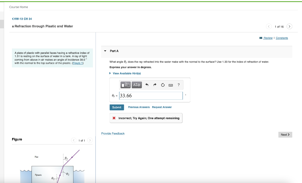 Solved ± Refraction through Plastic and Water A plate of | Chegg.com