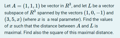 Solved Let A=(1,1,1) be vector in R3, and let L be a vector | Chegg.com