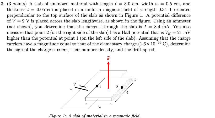 Solved (3 points) A slab of unknown material with length | Chegg.com