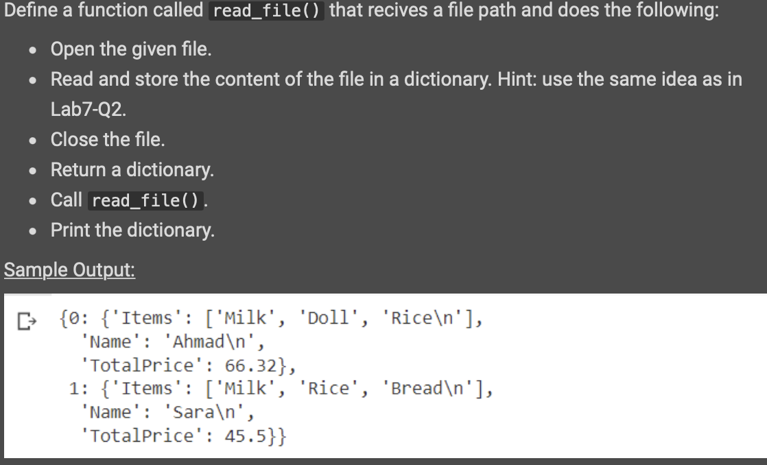 Define a function called read_file( ) that recives a | Chegg.com