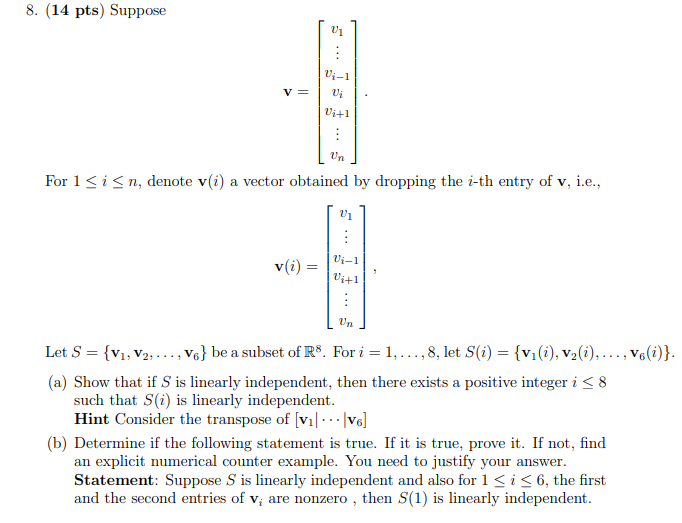 Solved 8. (14 pts) Suppose U1 V;-1 V = Vi+1 For 1 | Chegg.com