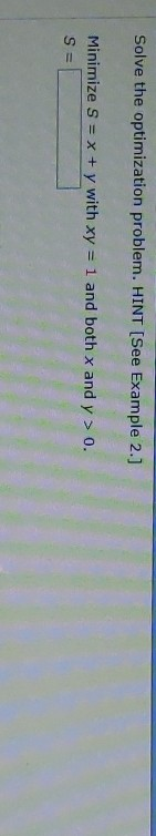 Solved Solve the optimization problem. HINT [See Example 2.] | Chegg.com
