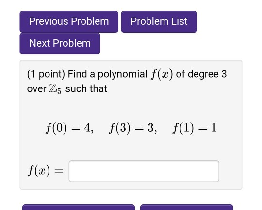 Solved Previous Problem Problem List Next Problem (1 point) | Chegg.com