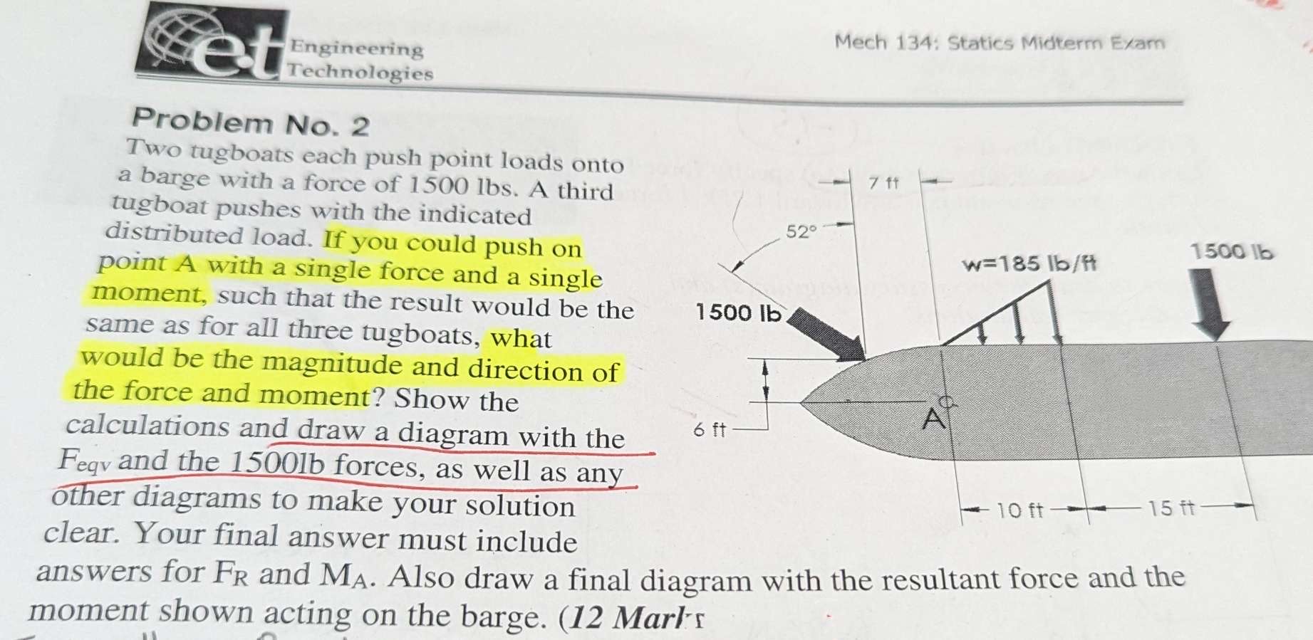 Solved Two tugboats each push point loads onto a barge with | Chegg.com
