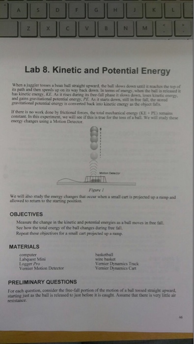 Lab 8. Kinetic and Potential Energy When a juggler | Chegg.com