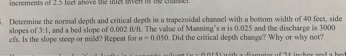 Solved Determine the normal depth and critical depth in a | Chegg.com