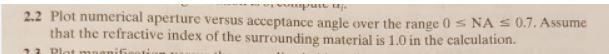 Solved 2.2 Plot numerical aperture versus acceptance angle | Chegg.com
