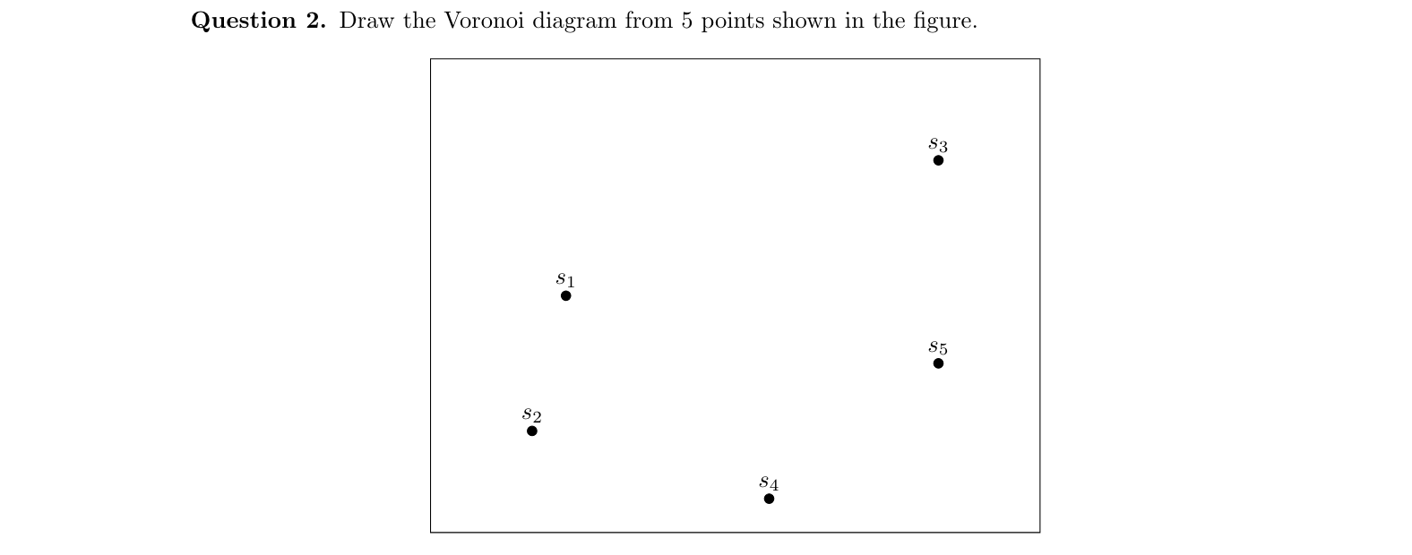 Solved Question 2. ﻿Draw the Voronoi diagram from 5 ﻿points | Chegg.com