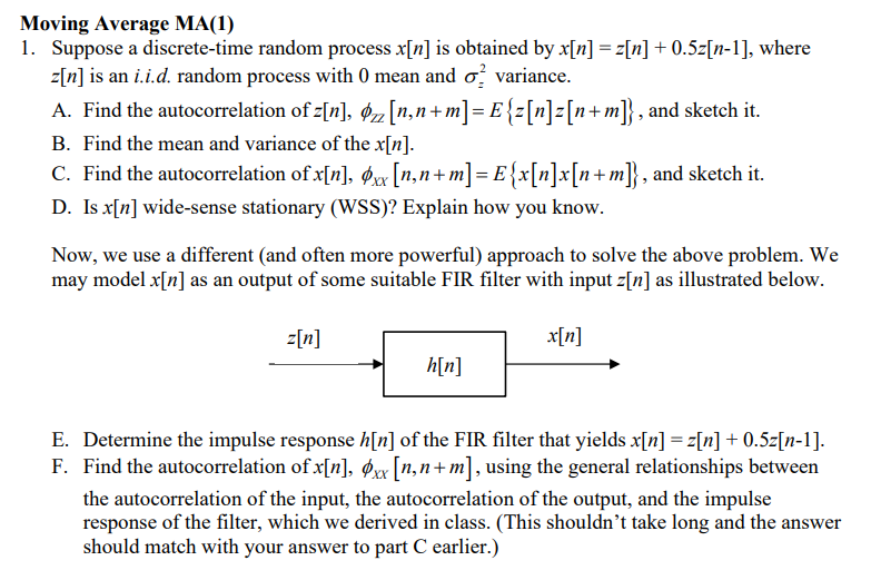 Moving Average MA(1) 1. Suppose a discrete-time | Chegg.com