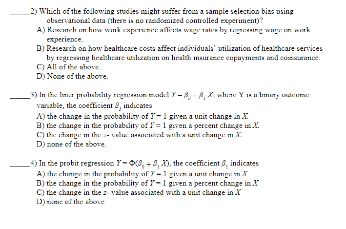 Solved 2) Which of the following studies might suffer from a | Chegg.com