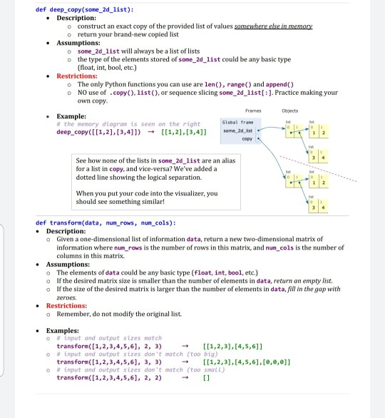 Solved def deep_copy(some_2d_list): • Description: o | Chegg.com
