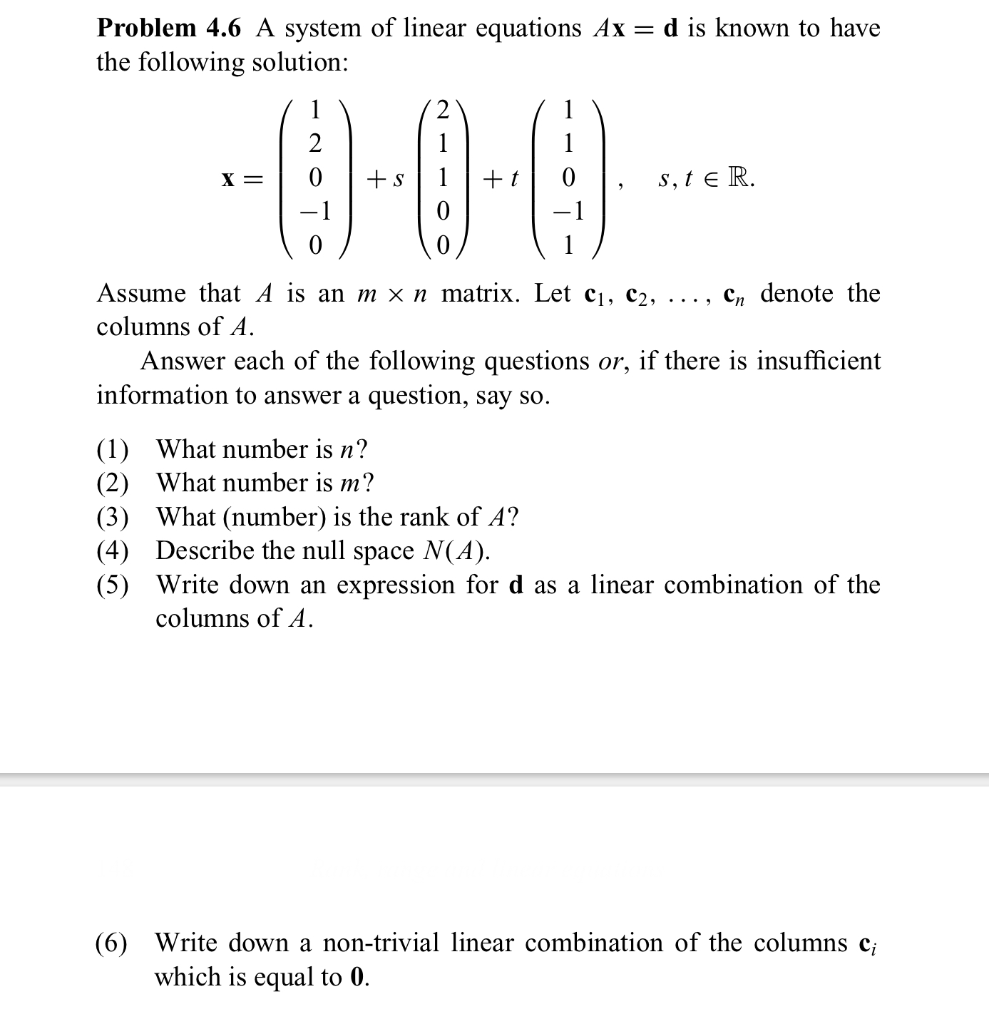 Solved Problem 4.6 A system of linear equations Ax=d is | Chegg.com