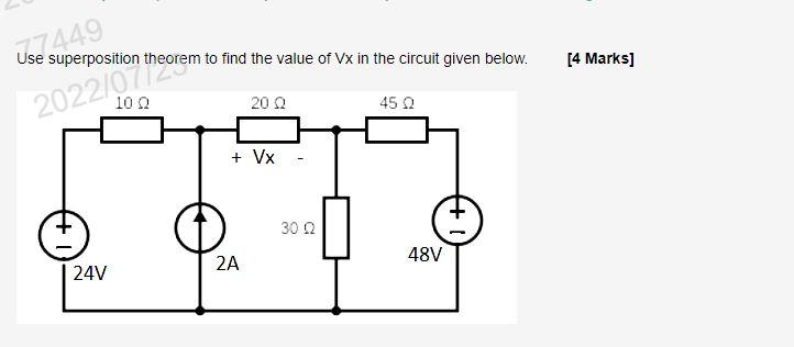 Solved Use superposition theorem to find the value of Vx in | Chegg.com